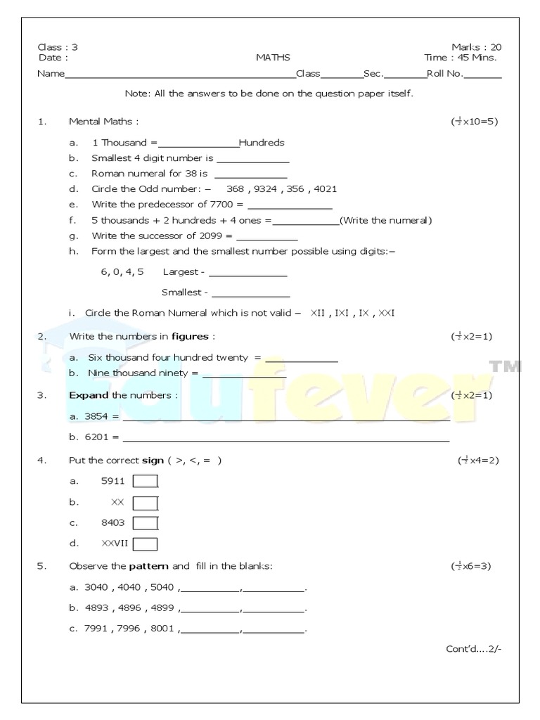 CBSE Class 3 Maths Question Paper Set B | PDF | Naming Conventions ...