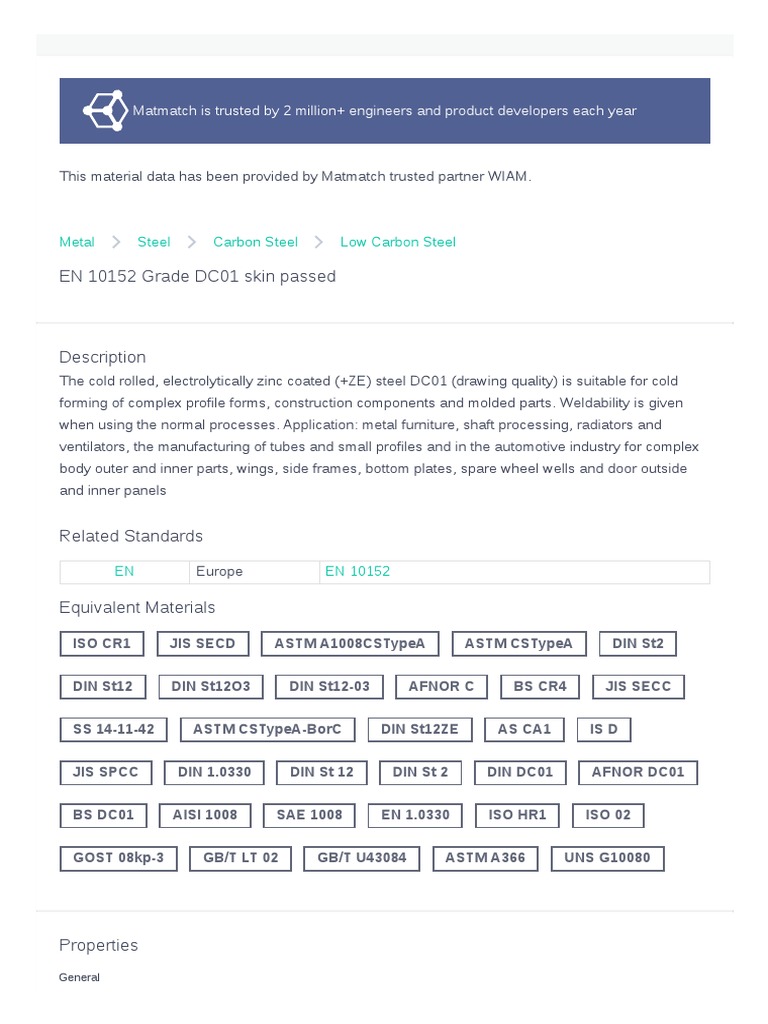 EN 10152 Grade DC01 | PDF | Pascal (Unit) | Steel