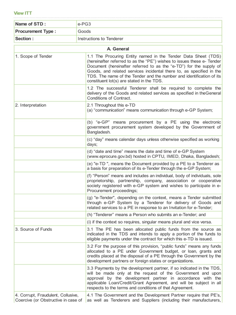 Section1 - Instructions To Tenderer PDF | PDF | Procurement ...