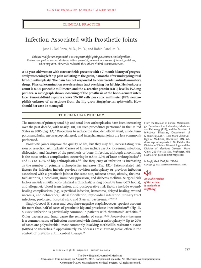 Infection Associated With Prosthetic Joints | PDF | Infection | Microbiology