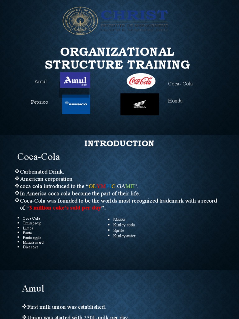 Organizational Structure Training: Amul Coca-Cola Pepsico Honda | PDF
