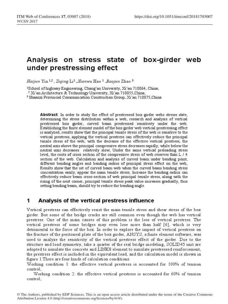 Analysis On Stress State of Box-Girder Web Under P | PDF | Bending ...