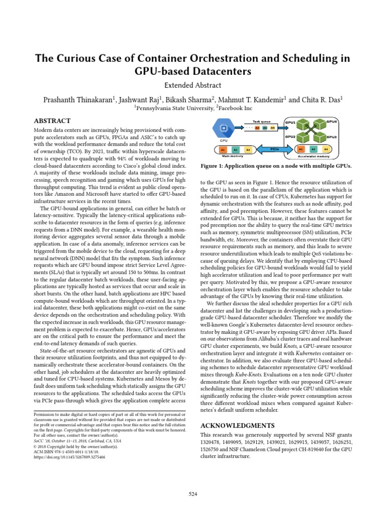 The Curious Case of Container Orchestration and Scheduling in GPU-based Datacenters | PDF ...