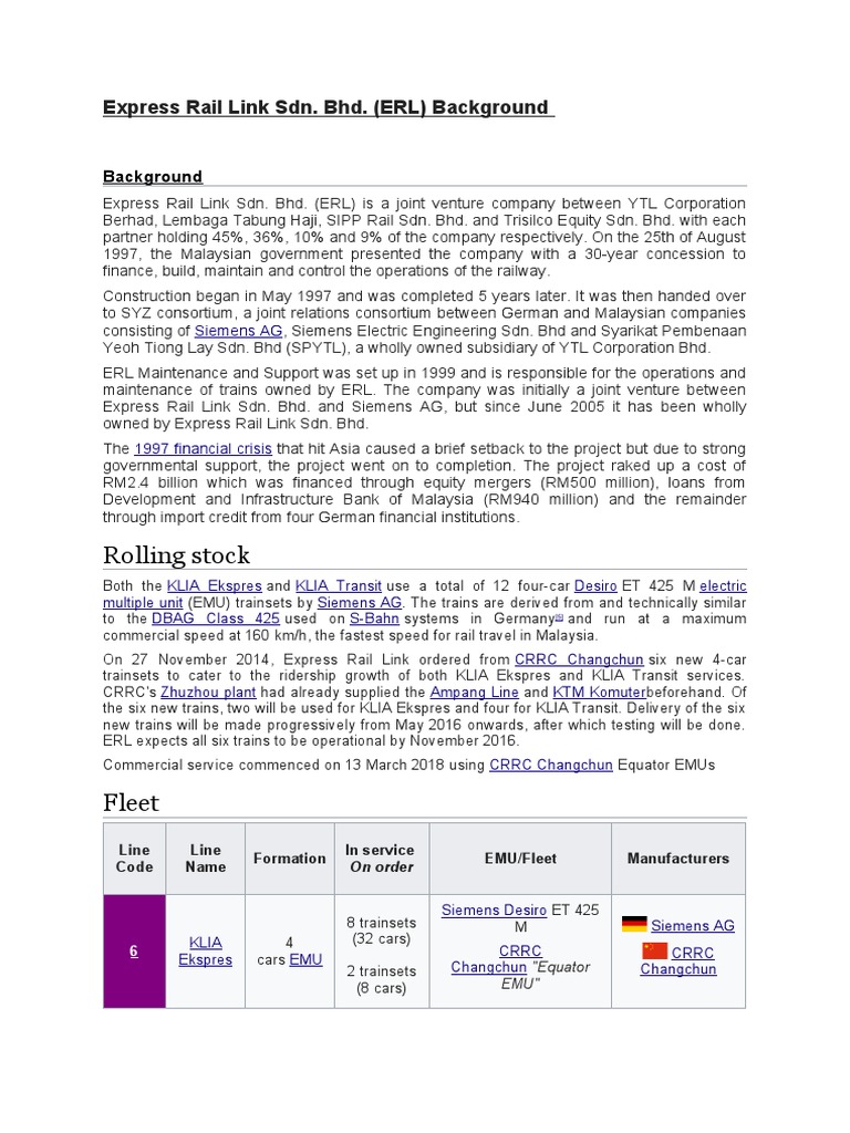 Express Rail Link: Overview and Operations | PDF | Passenger Rail ...