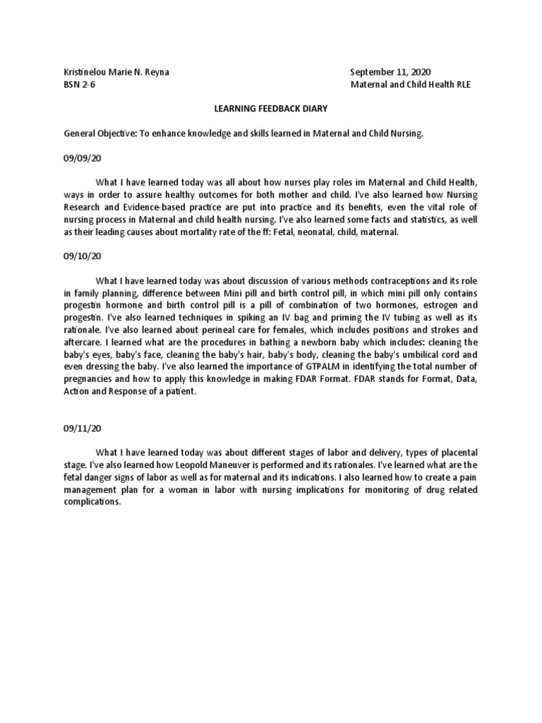 Learning Feedback Diary | PDF