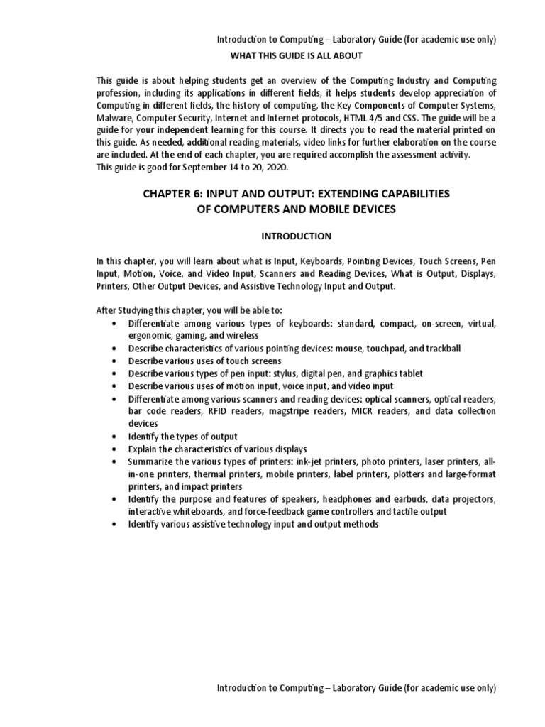 Chapter 6: Input and Output: Extending Capabilities of Computers and Mobile Devices | PDF ...