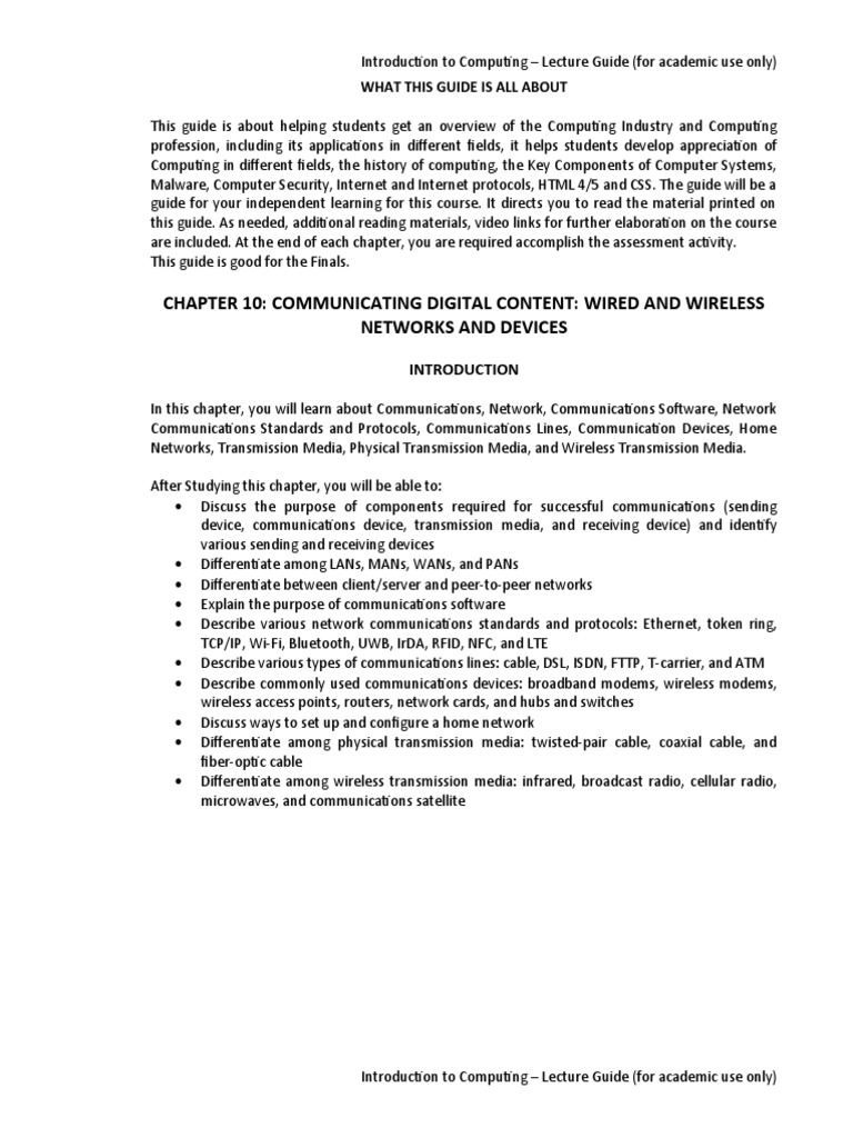 Chapter 10: Communicating Digital Content: Wired and Wireless Networks and Devices | PDF ...