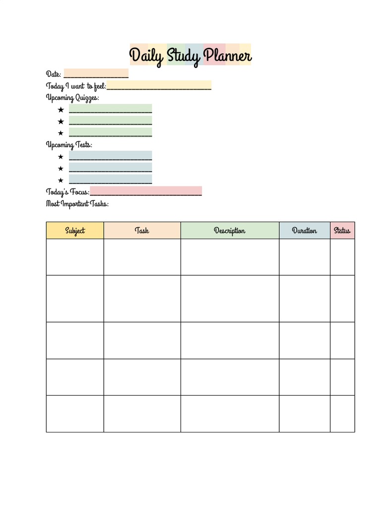 Daily Study Planner | PDF