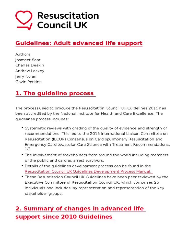 Guidelines Adult Advanced Life Support | PDF | Cardiopulmonary ...
