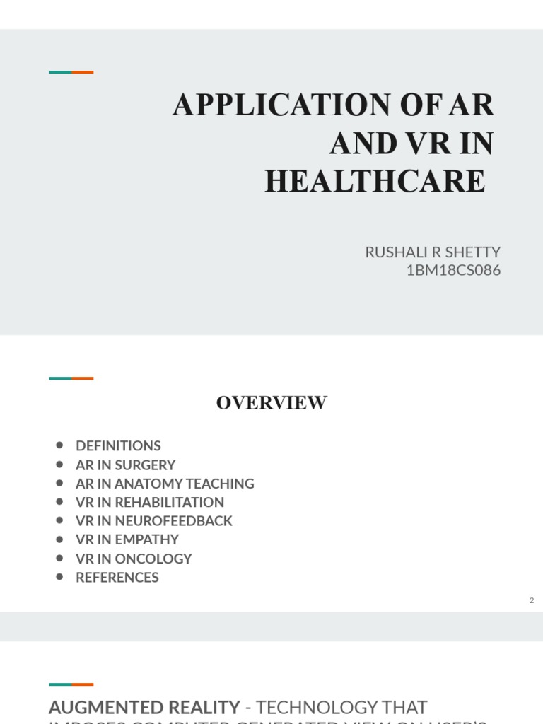 AR and VR Innovations in Healthcare | PDF | Augmented Reality ...