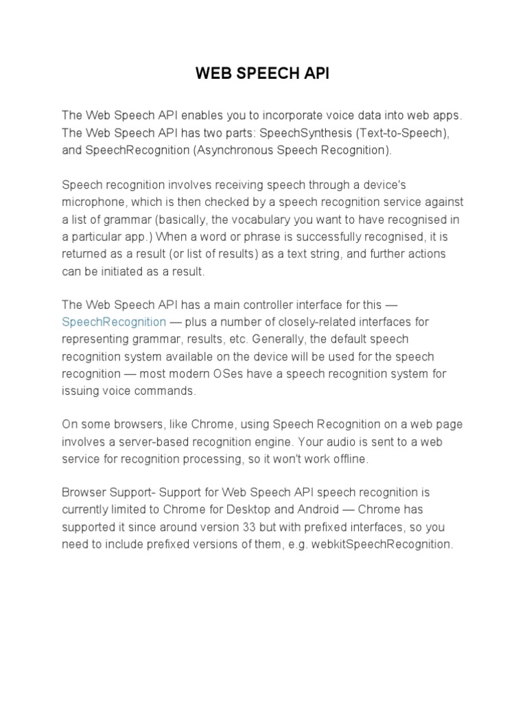 Web Speech Api Documentation Pdf