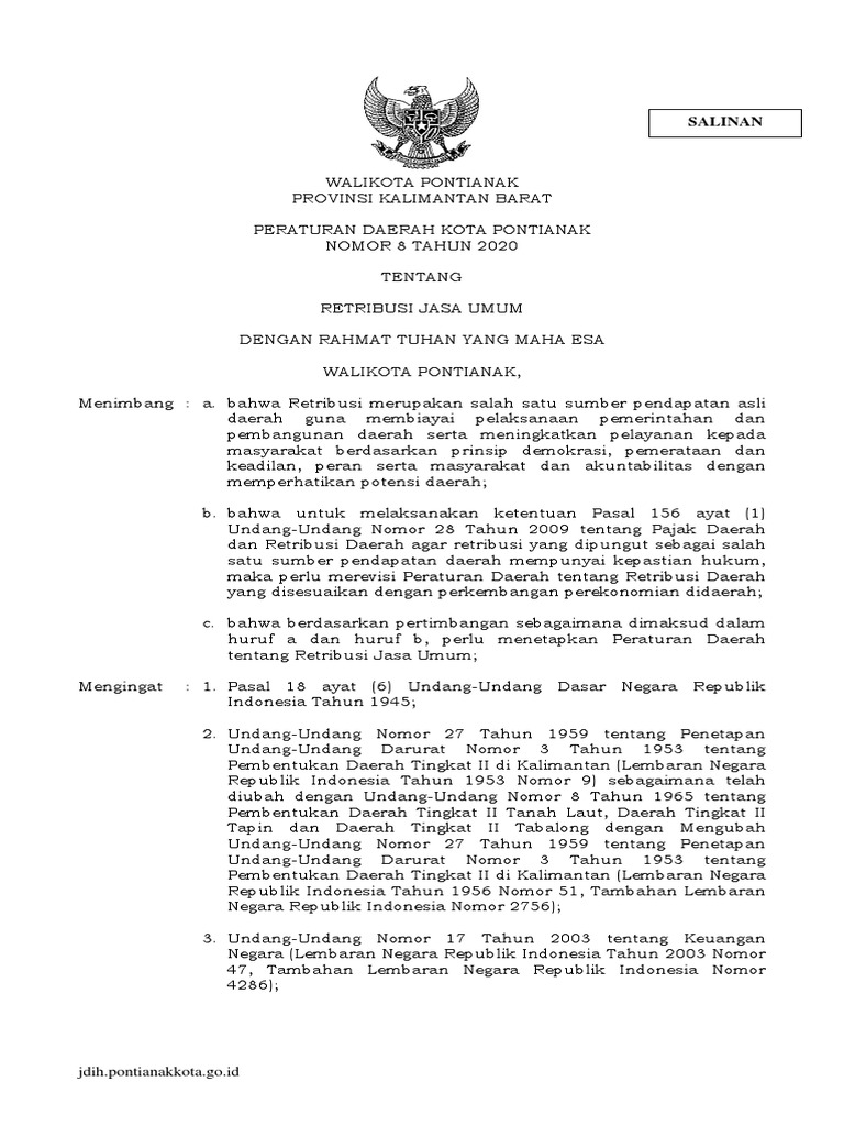 Perda No 8 Tahun 2020 PDF | PDF | Politik | Hukum