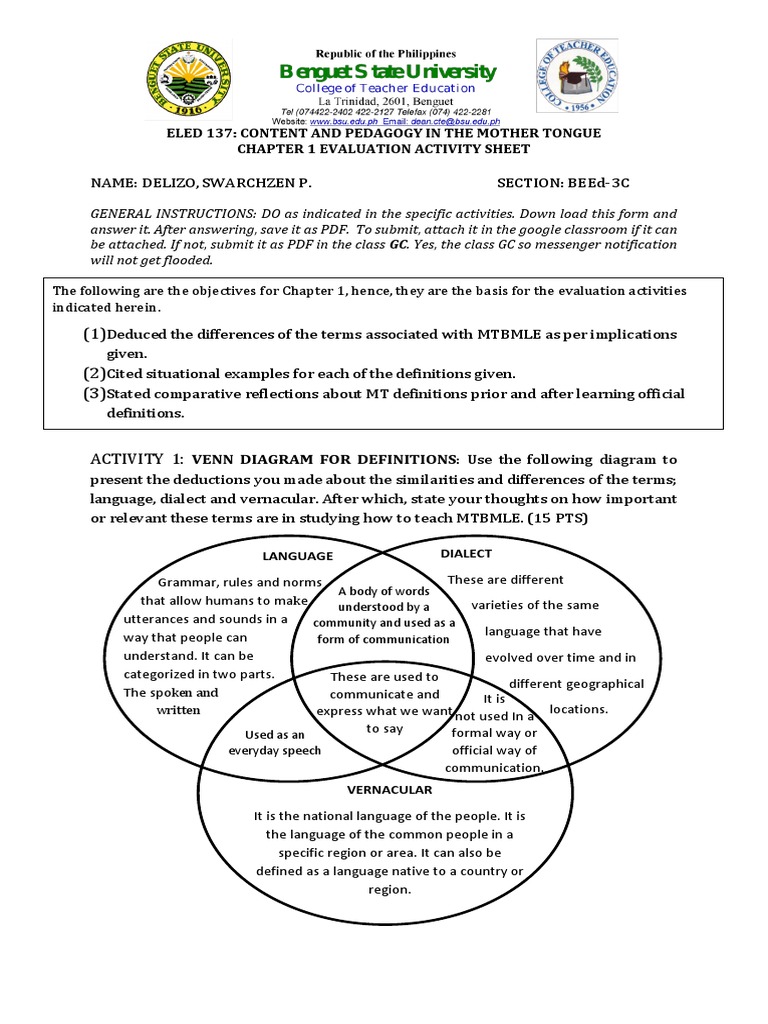 MT Chapter 1 Evaluation Activity | PDF | First Language | Tagalog Language