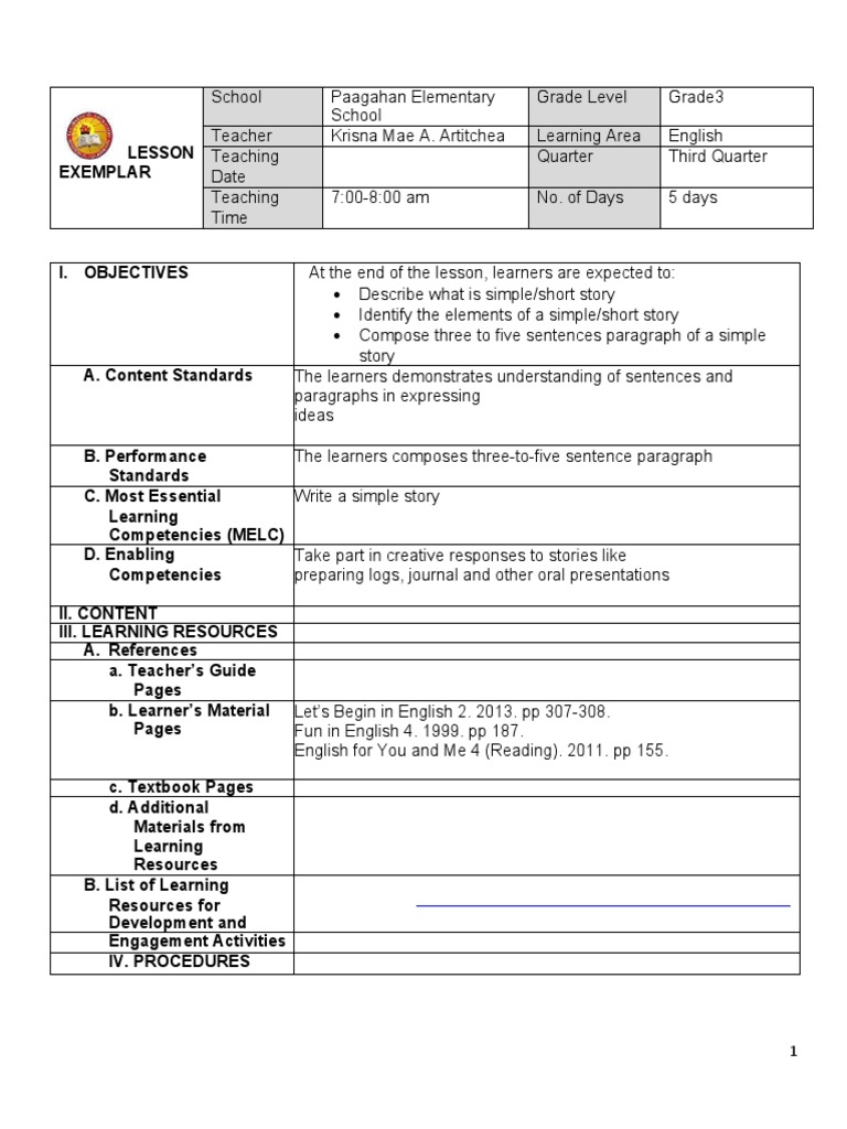 LESSON EXEMPLAR 3rd QUARTER ENGLISH | PDF | Fable | Teachers