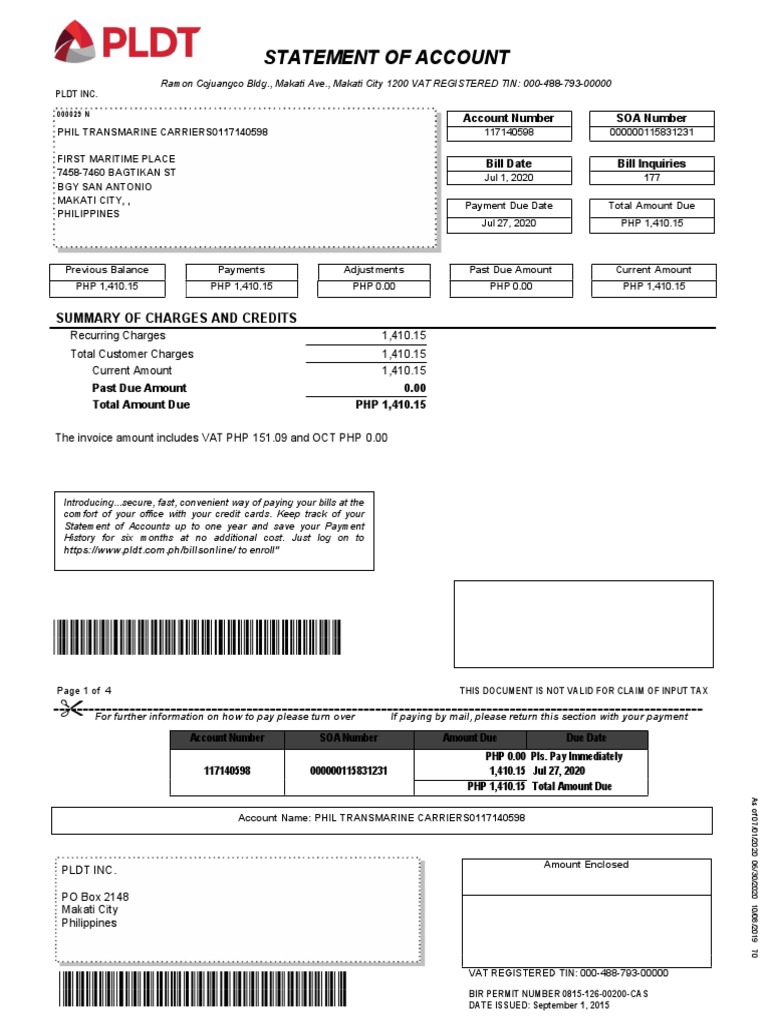 Statement of Account: Summary of Charges and Credits | PDF | Value ...