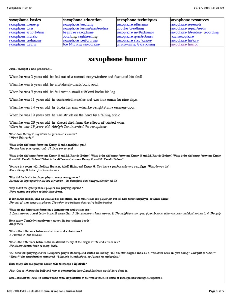 Saxophone humor collection with jokes, cartoons and philosophy | PDF ...