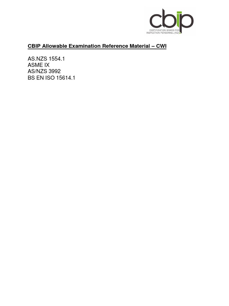 CBIP Allowable Examination Reference Material - Cwi: AS - NZS 1554.1 ...