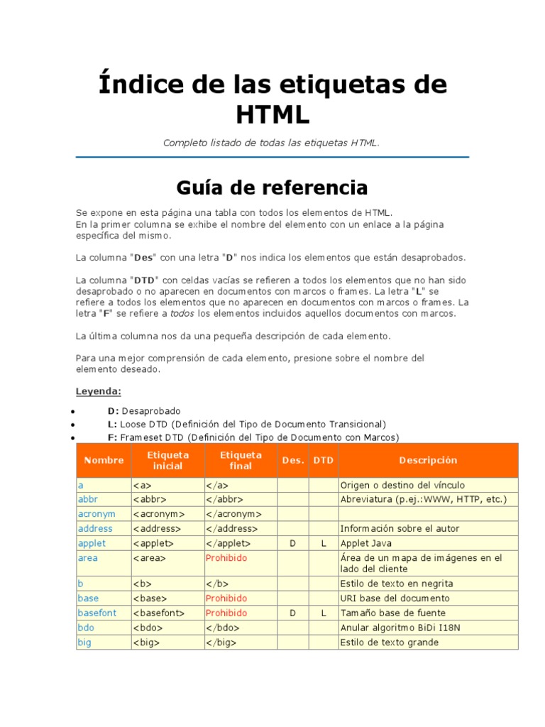 Las Etiquetas de HTML | PDF | Hojas de estilo en cascada | HTML