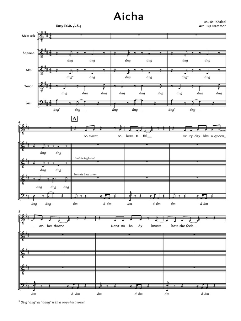 Aicha: Music: Khaled Arr.: Tijs Krammer | PDF | Choral Music | Vocal Music