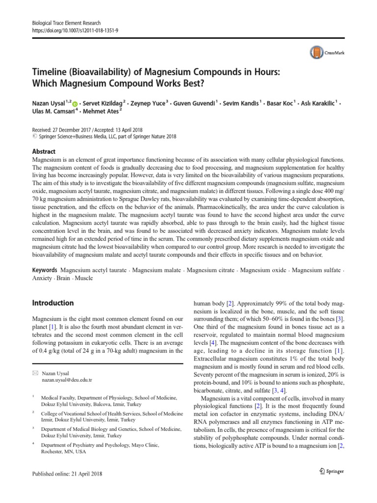 Bioavailability of Magnesium Compounds | PDF | Magnesium | Bioavailability