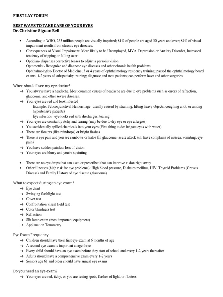 Lay Forum Notes | PDF | Glaucoma | Cataract