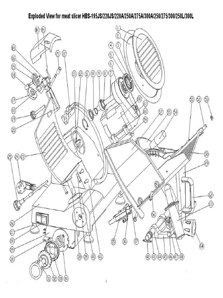 Exploded View For Meat Slicer HBS-195JS/220JS/220A/250A/275A/300A/250 ...