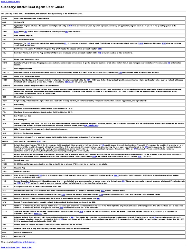 Glossary - Intel® Boot Agent User Guide | PDF | Booting | Computer Networking