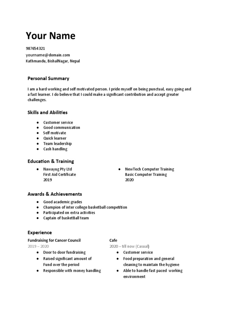 iCloudResume CV Template Fresher Nepal | PDF