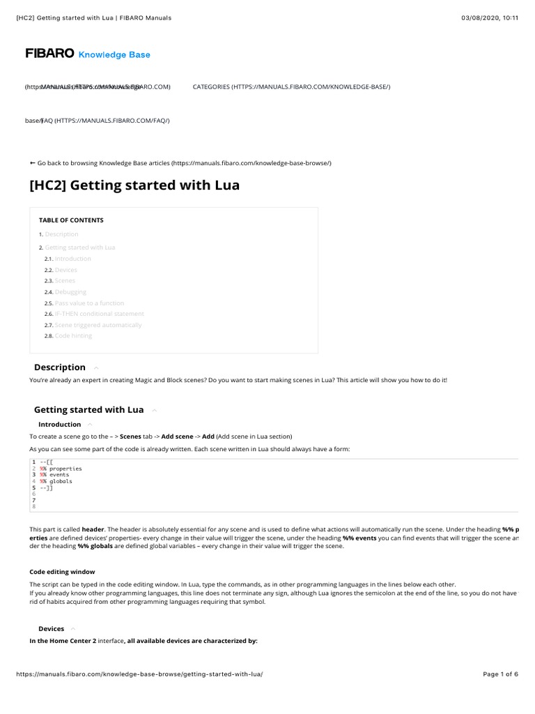 (HC2) Getting Started With Lua: Description | PDF | Scripting Language ...