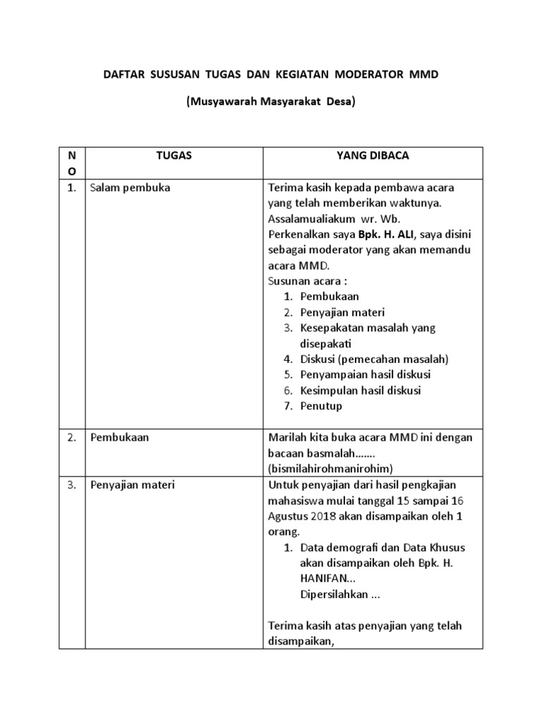 Contoh Draf Moderator MMD | PDF