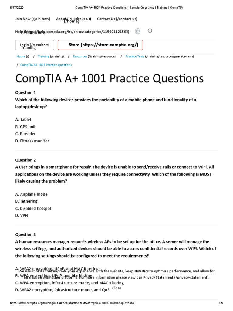 CompTIA A+ 1001 Practice Questions - Sample Questions - Training ...