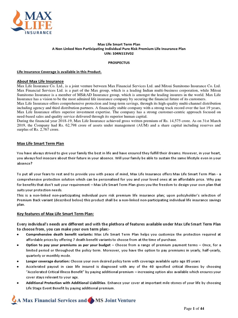 MaxLife Smart Term Plan | PDF | Life Insurance | Insurance