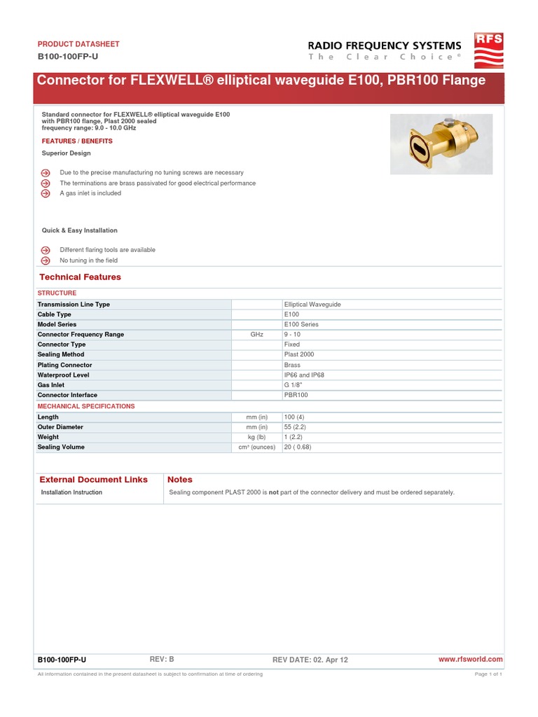 Connector For FLEXWELL® Elliptical Waveguide E100, PBR100 Flange | PDF ...