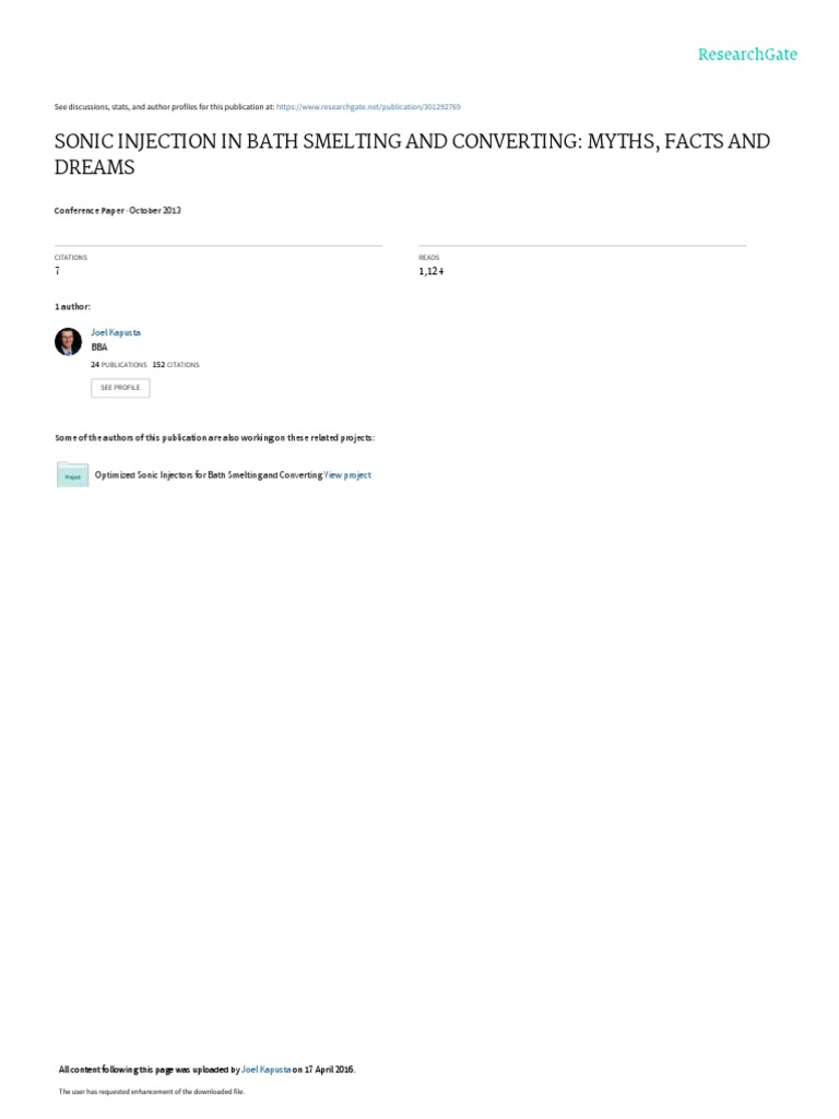 Sonic Injection in Bath Smelting and Converting: Myths, Facts and ...