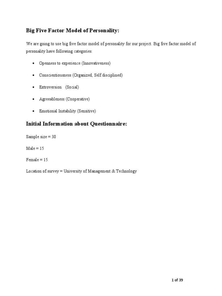 Big Five Factor Model of Personality | PDF | Extraversion And ...