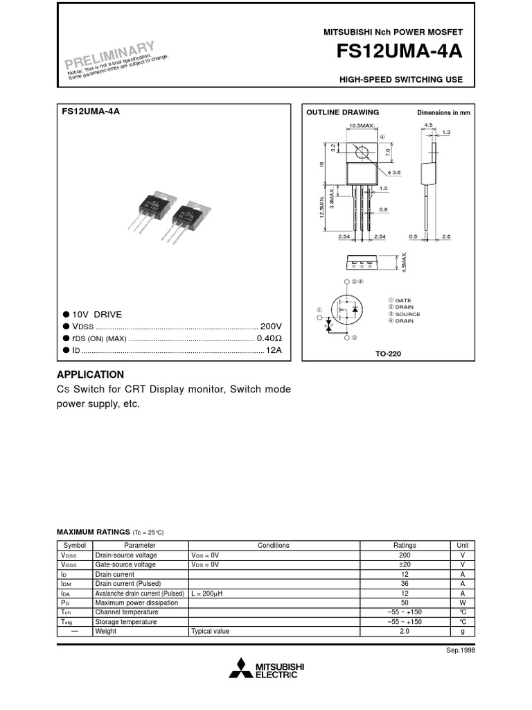 FS12UMA-4A: Preliminary | PDF | Field Effect Transistor | Electrical ...
