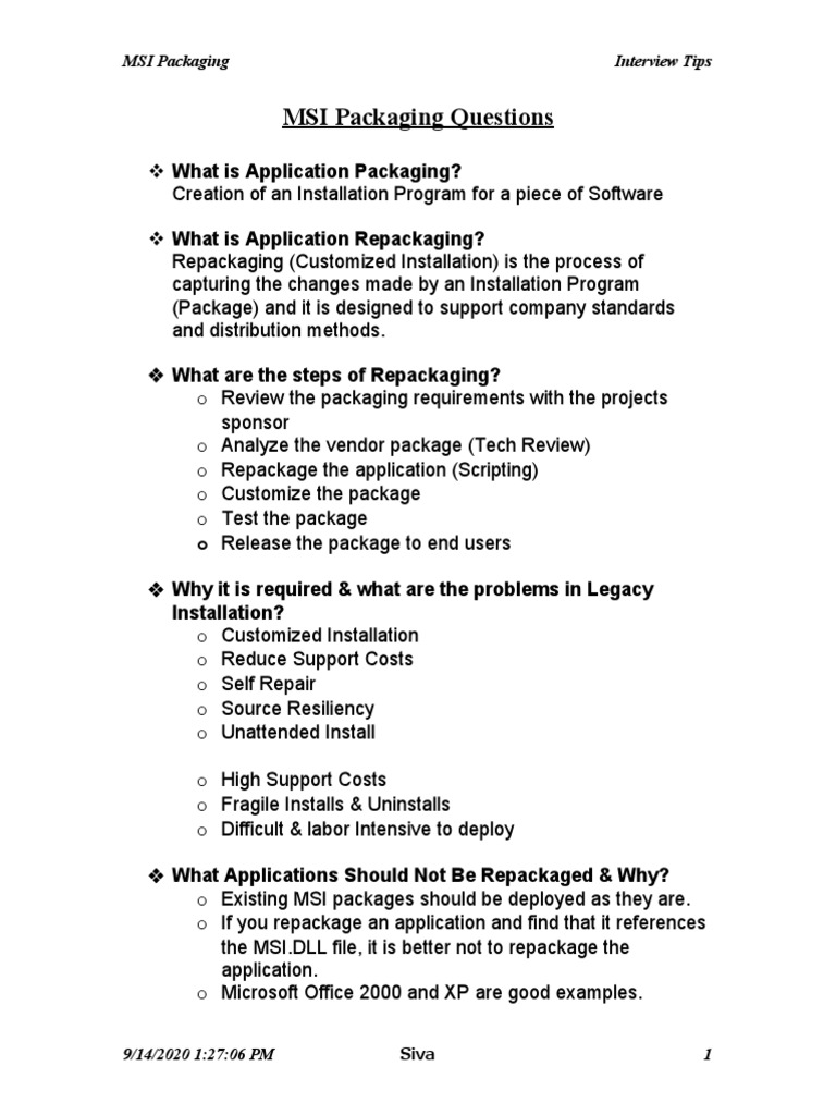MSI Packaging Questions: What Is Application Packaging? | PDF | Windows ...