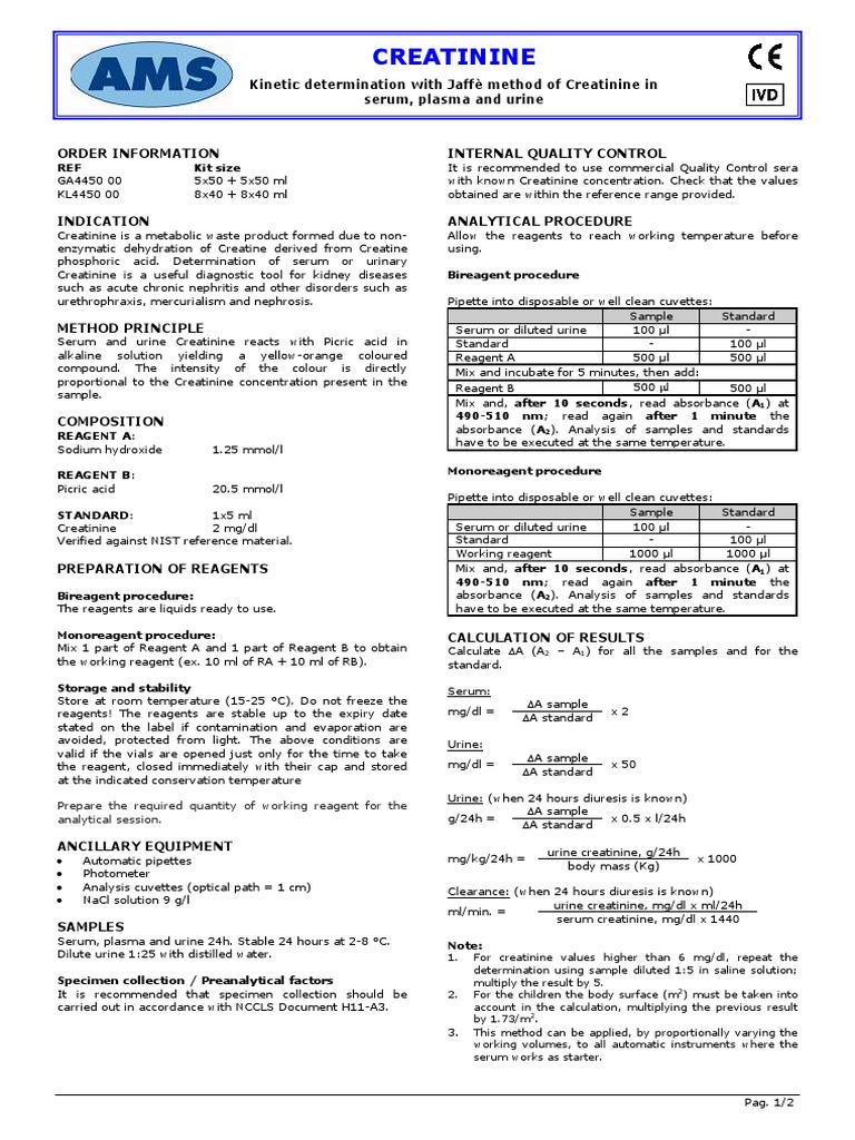 Creatinine: Prepare The Required Quantity of Working Reagent For The ...