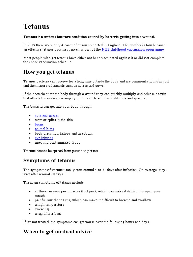 Tetanus: How You Get Tetanus | PDF | Epidemiology | Medicine
