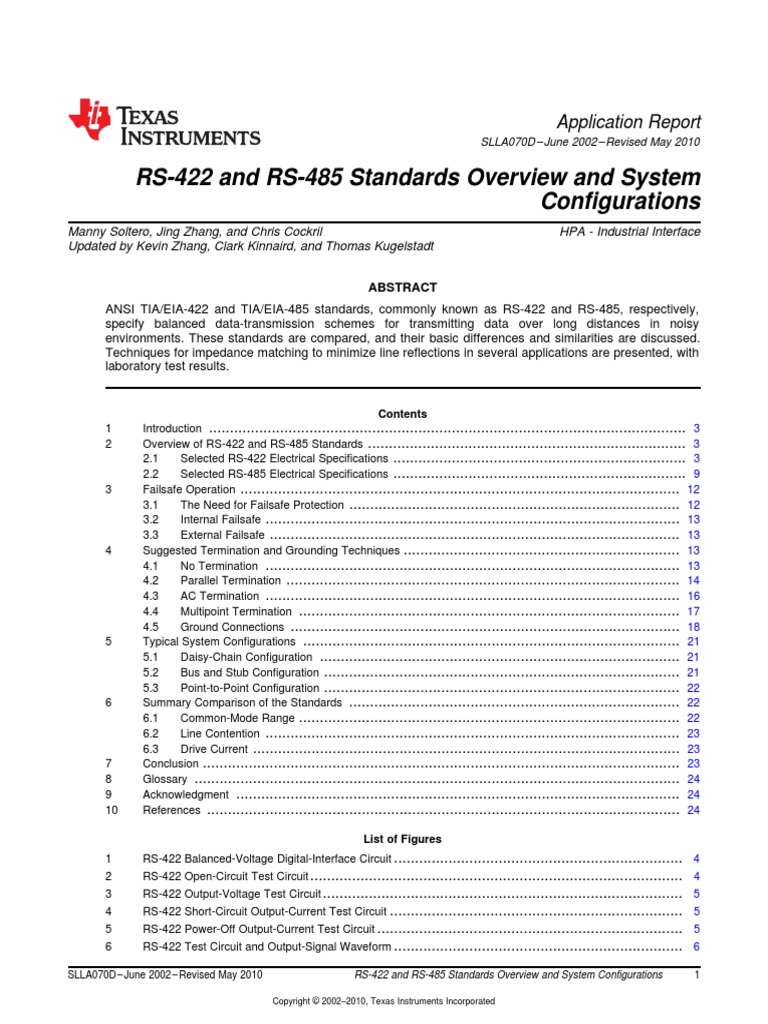 RS-422 and RS-485 Standards Overview and System | PDF | Physical Layer ...