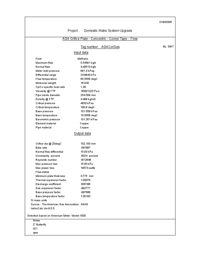 InstruCalc Flow Element Sizing Dometic Water Upgrade | PDF