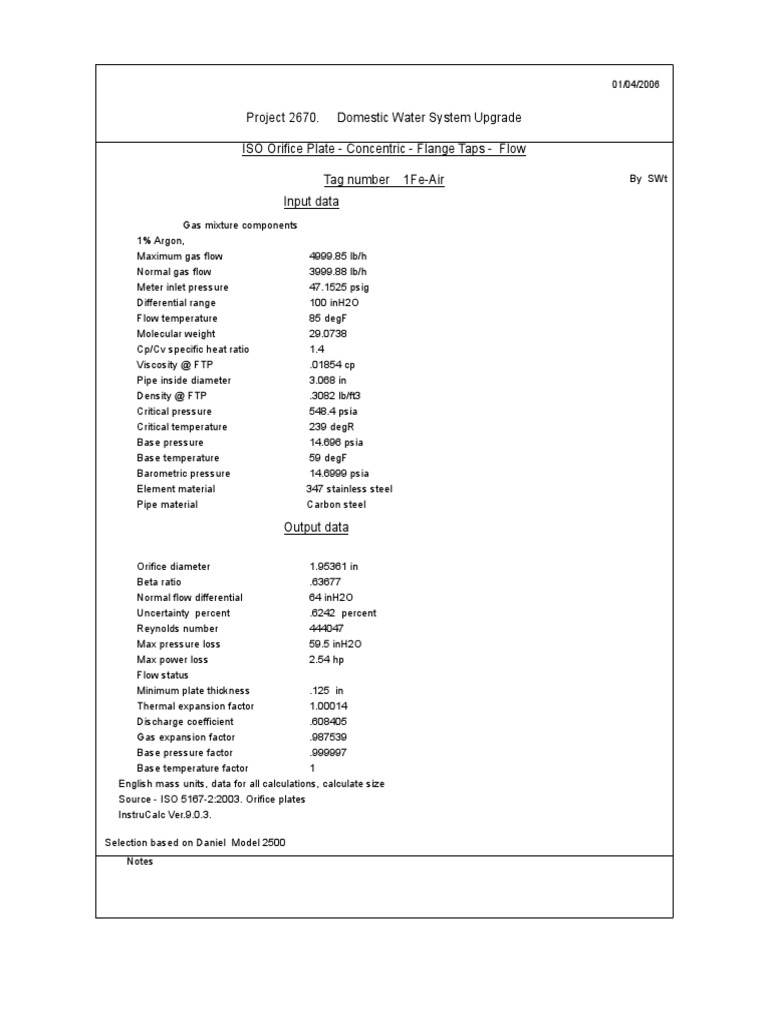 InstruCalc Flow Element Sizing Project | PDF