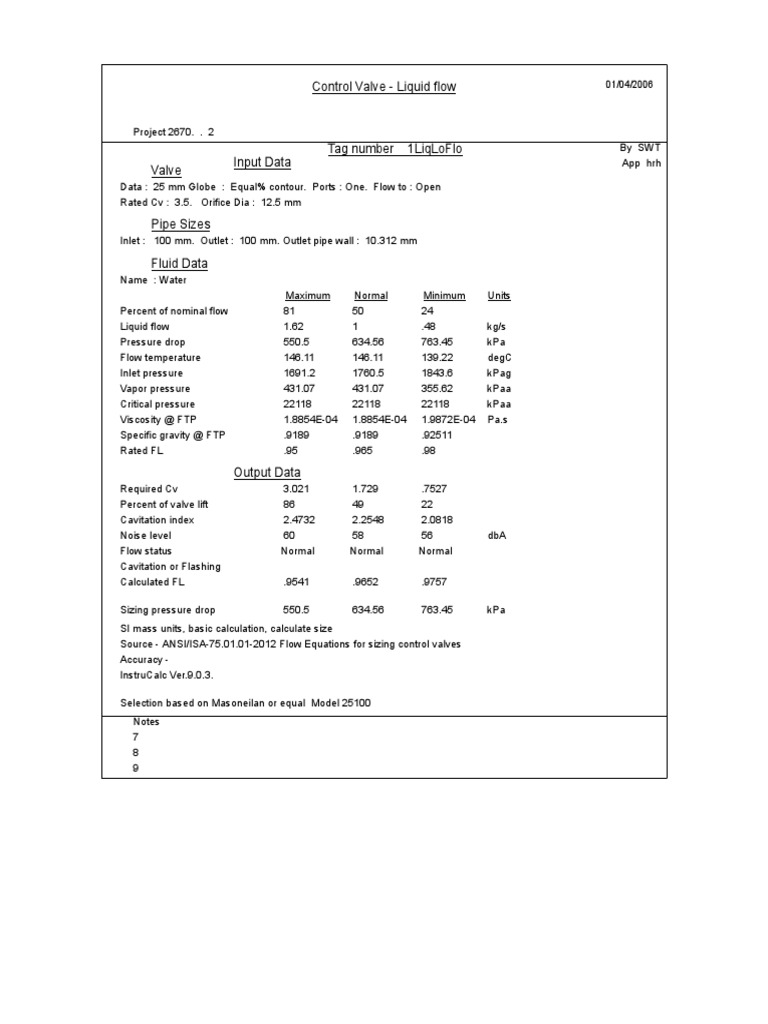 InstruCalc Control Valve Sizing Upgrade | PDF