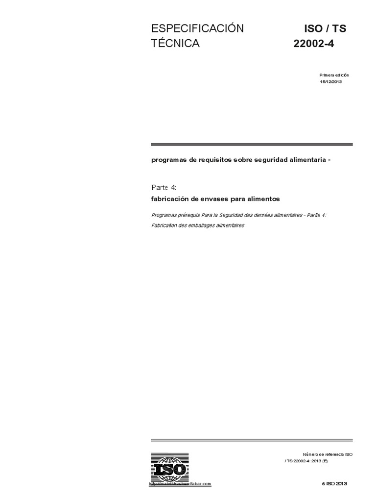 Iso 22002-4 2013 PDF | PDF | Seguridad alimenticia | Alimentos