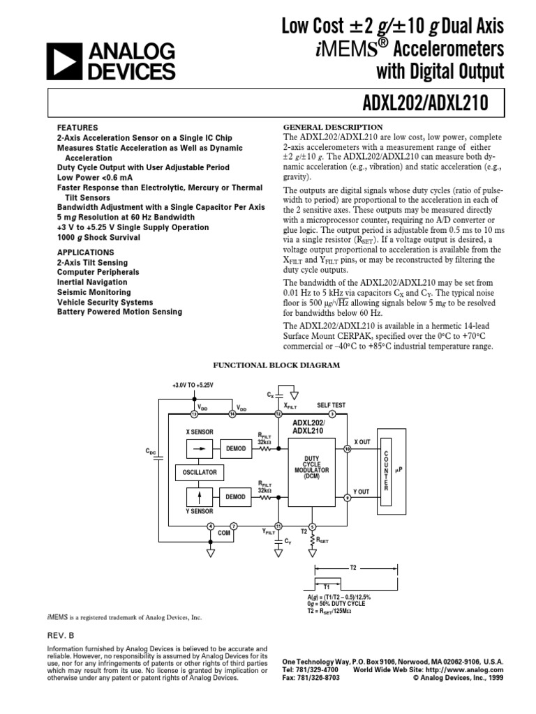 Low Cost Accelerometers With Digital Output ADXL202/ADXL210: G/ HZ ...