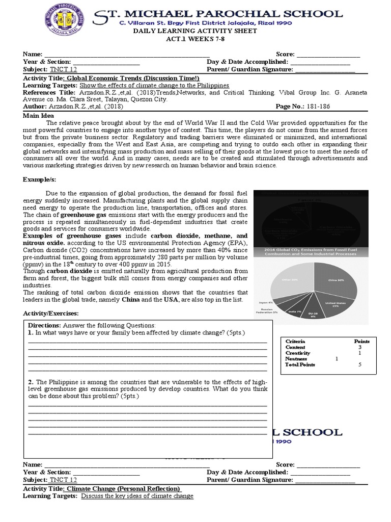 Climate Change Learning Activities Sheet | PDF | Intergovernmental ...