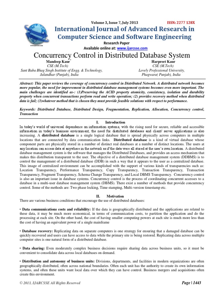 Concurrency Control in Distributed Datab | PDF | Database Transaction ... Concurrency Control in Distributed Datab | PDF | Database Transaction ...