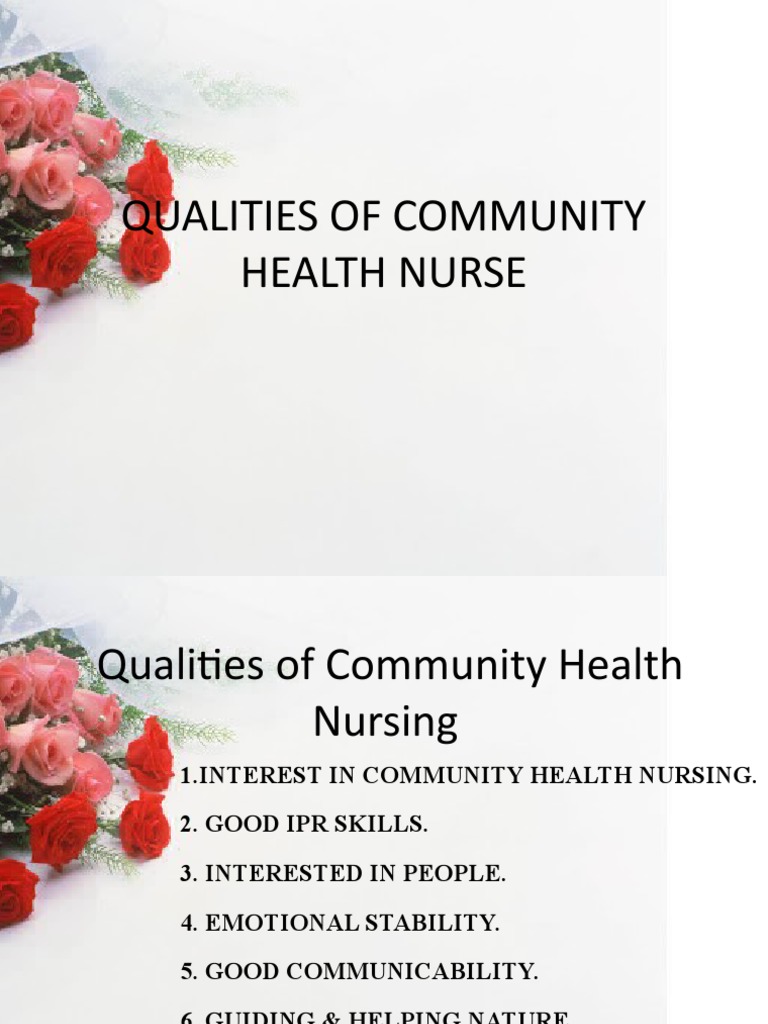 Qualities and Roles of Community Health Nurses | PDF | Nursing ...
