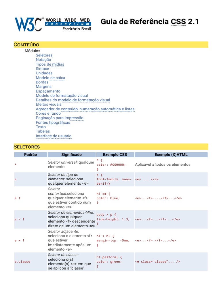 Guia de Referência Rápida CSS - PDF | PDF | Folhas de estilo em cascata ...
