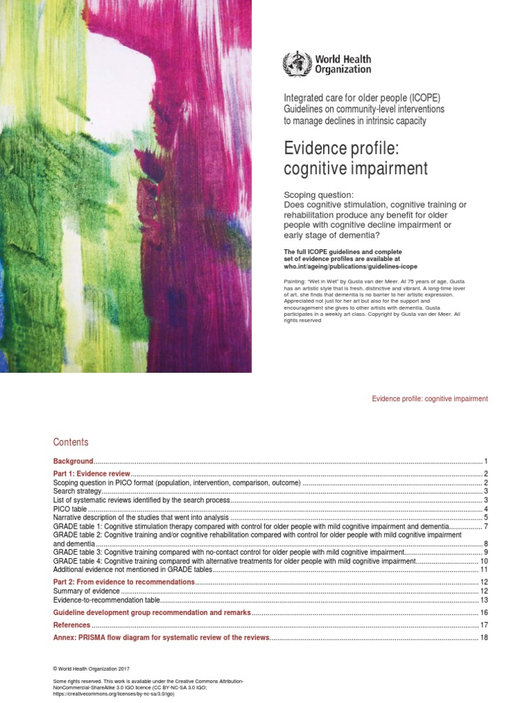 Evidence Profile: Cognitive Impairment: Integrated Care For Older ...